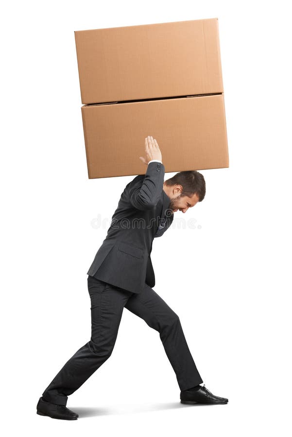 Man Carrying Two Heavy Boxes Stock Photo - Image of carrier, transport ...