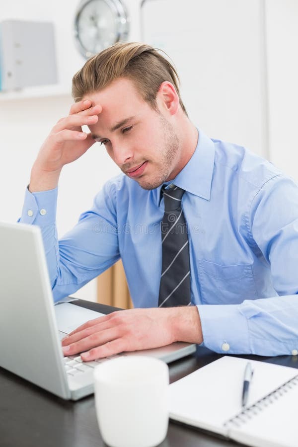 Tired Businessman Using His Laptop Stock Image - Image of bureau, adult ...