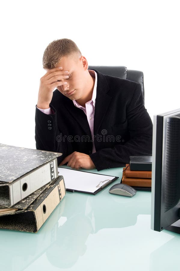 Tired Businessman at Work Place Stock Image - Image of career ...