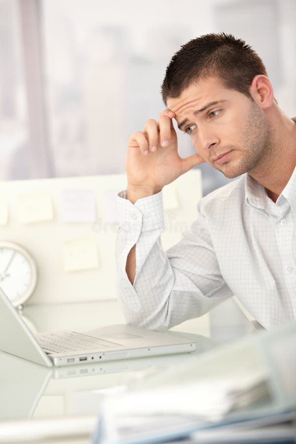 Tired Businessman Working on Laptop Stock Image - Image of bright ...