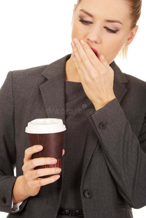Tired Businesswoman with a Coffee. Stock Photo - Image of hands ...