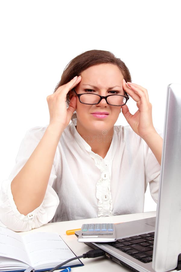 Tired Businesswoman Holding Her Head Stock Image - Image of female ...