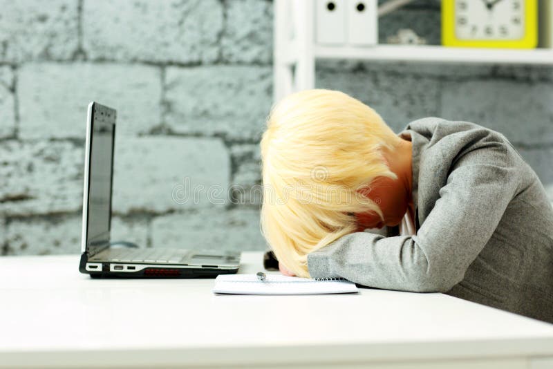 Businesswoman Sleeping at Her Workplace Stock Photo - Image of ...