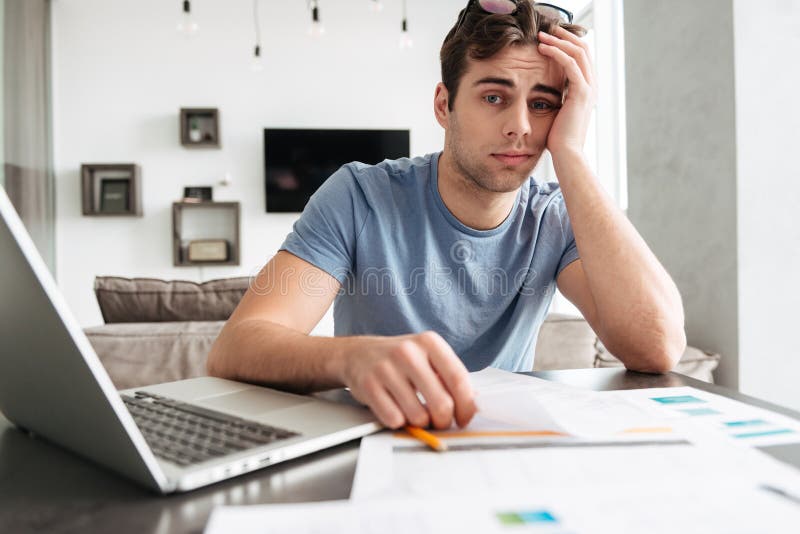 Tired Busy Man Looking Camera while Working at Home Stock Image - Image ...