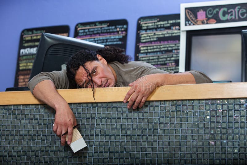 Overworked Cafe Owner stock photo. Image of alone, depressed - 34216680