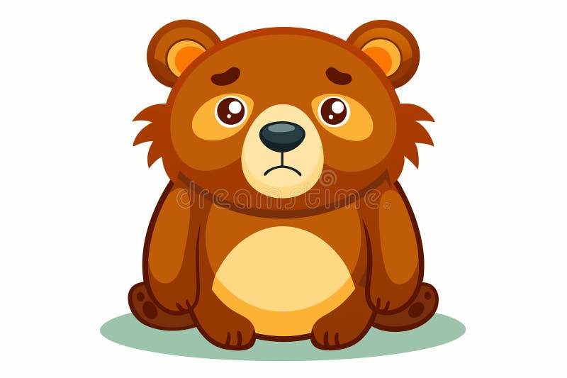 A Tired Cartoon Bear Sits on the Ground, Looking Sleepy with a Sad ...