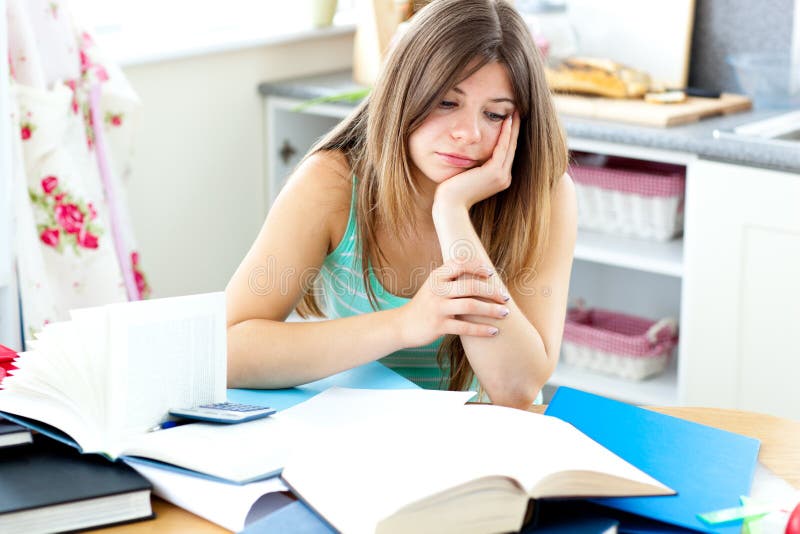 Tired Caucasian Student Doing Homework Stock Image - Image of novel ...