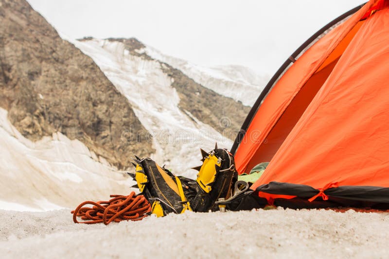 The Tired Climber Has Rest in Tent with Feet Outside Stock Image ...