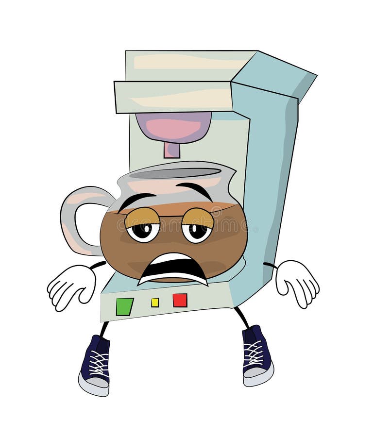 Tired Coffee maker cartoon stock illustration. Illustration of maker ...