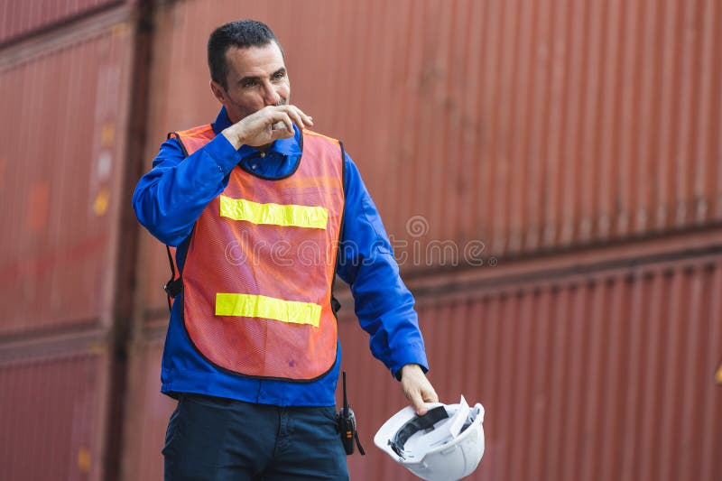 Tired Construction Worker Man at Site, Foreman Dock Worker in Industry ...