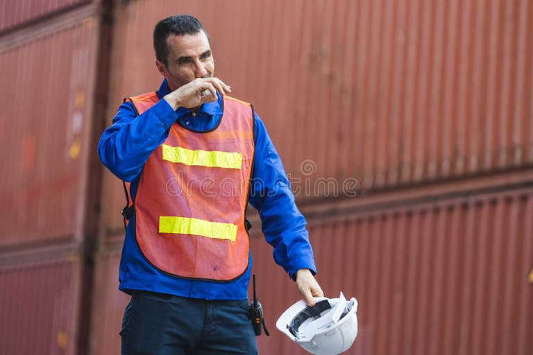 Tired Construction Worker Man at Site, Foreman Dock Worker in Industry ...