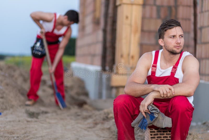 Tired Construction Worker Resting Stock Image - Image of profession ...