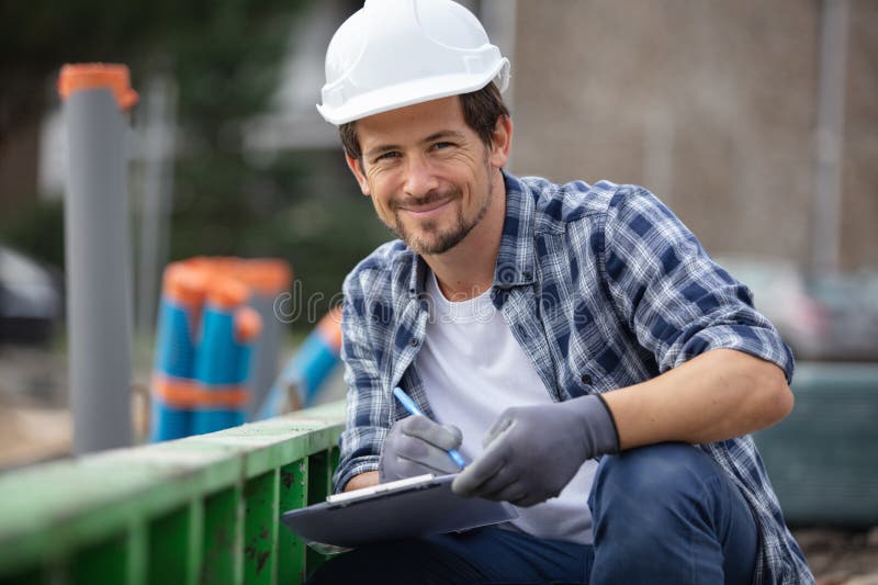 Tired Construction Worker Thinking about Perspectives Stock Image ...