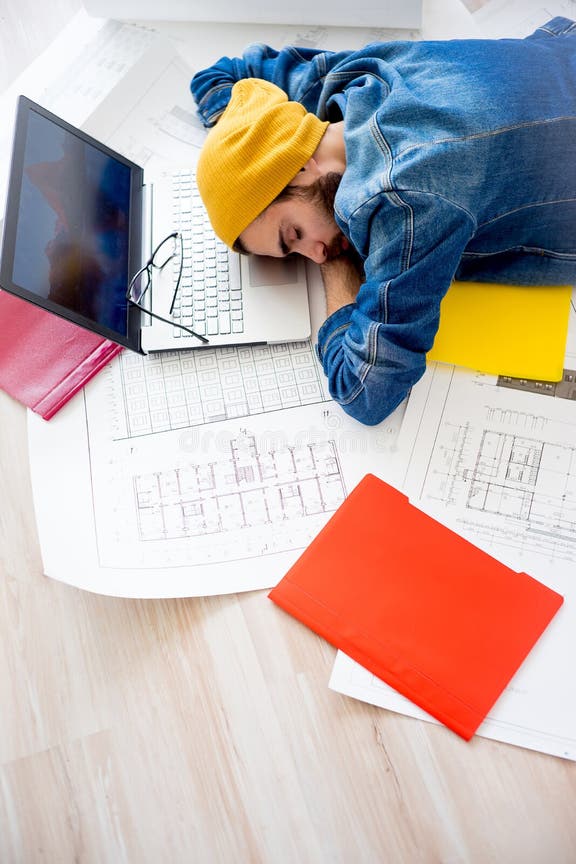 Tired designer sleeping stock photo. Image of professional - 97497002