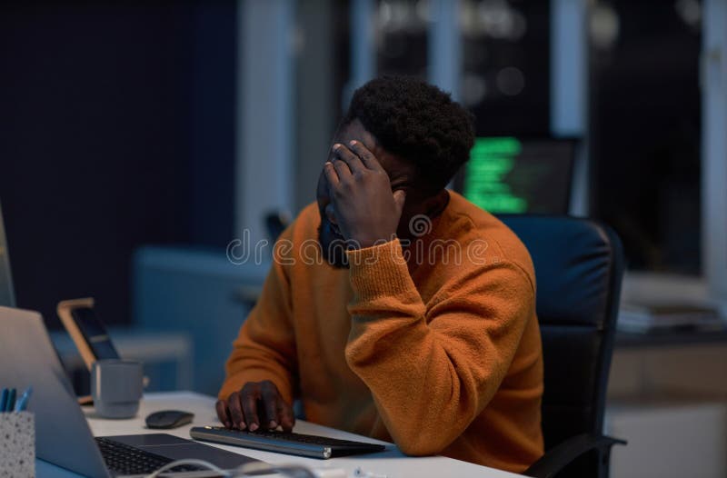 Tired Developer Working Overtime Stock Image - Image of workplace ...