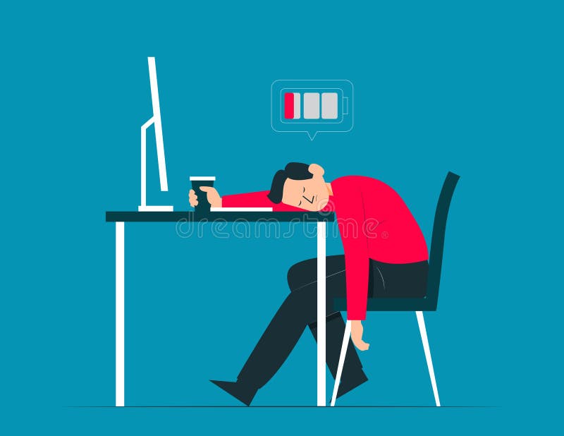 Tired Employee Exhausted with Working. Vector Illustration in a Flat ...