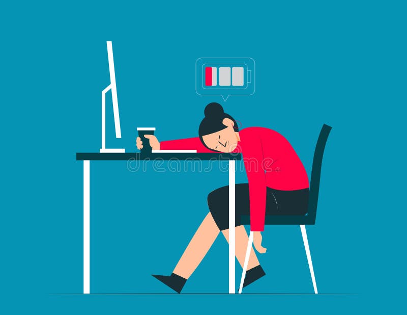 Tired Employee Exhausted with Working. Vector Illustration in a Flat ...