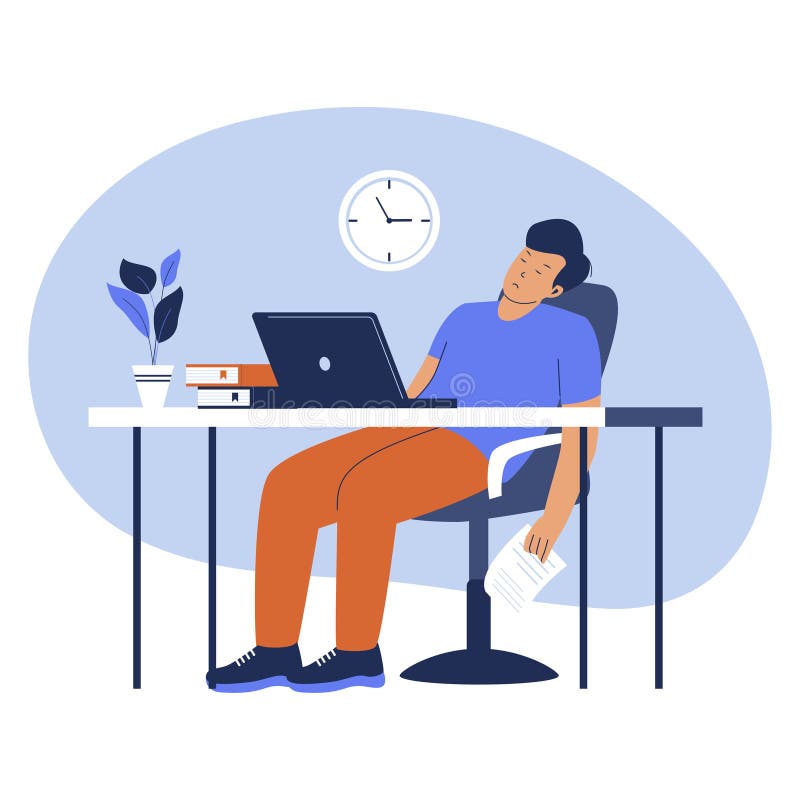 Tired Employee Sitting at Work Stock Vector - Illustration of tiredness ...