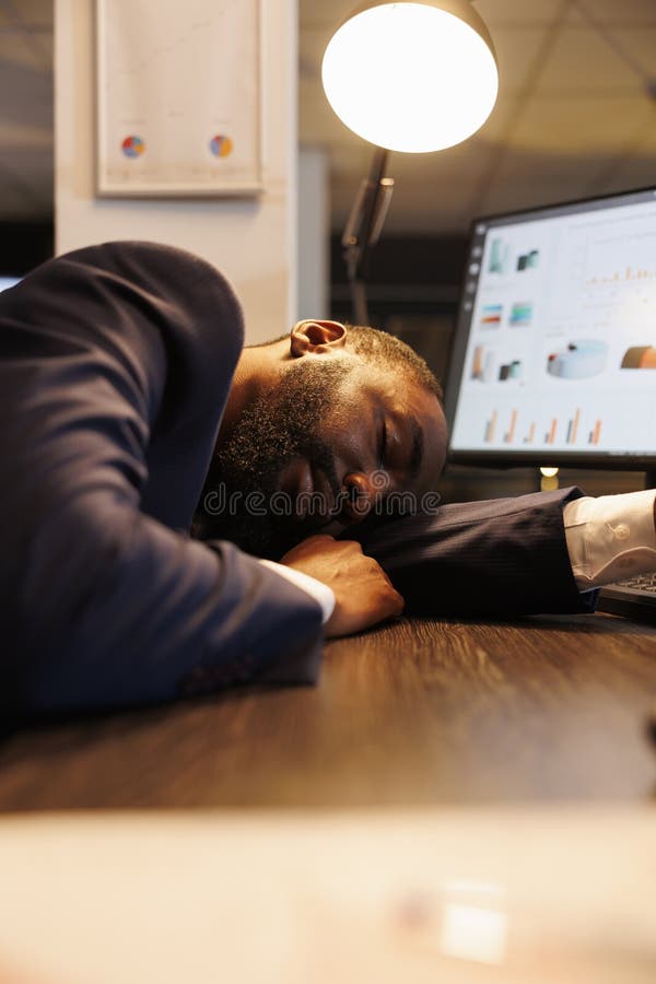 Tired Executive Manager Sleeping on Desk in Workspace, Stock Image ...