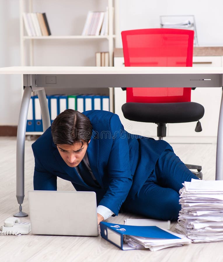 Tired Exhausted Businessman Working Overtime in Office Stock Photo ...