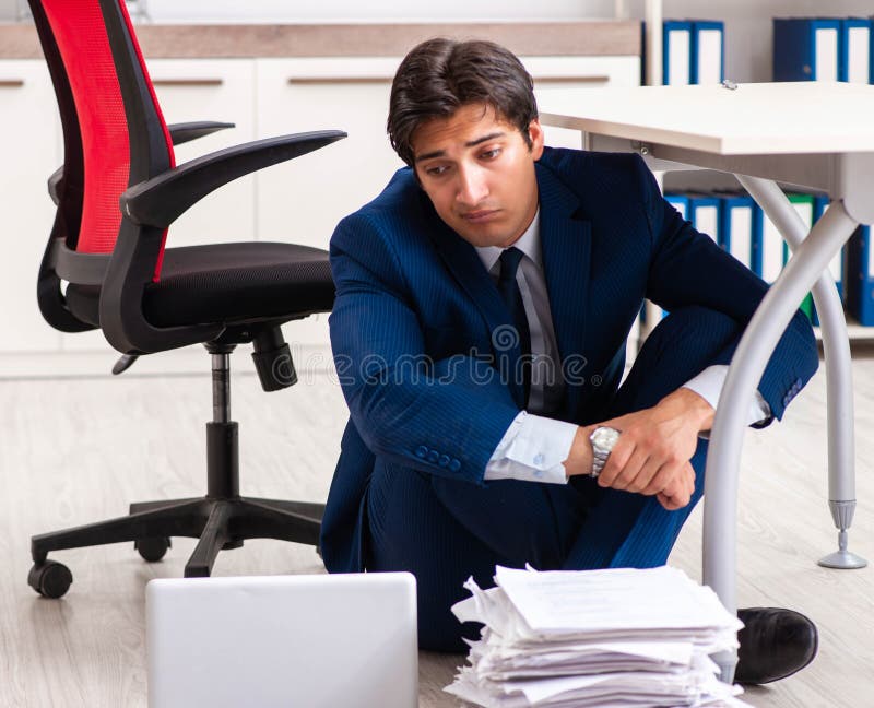 Tired Exhausted Businessman Working Overtime in Office Stock Image ...