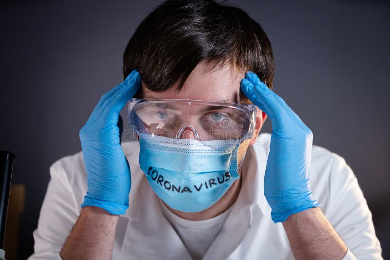 Tired, Exhausted, Devastated Doctor Scientist, after Long Shift, Head ...