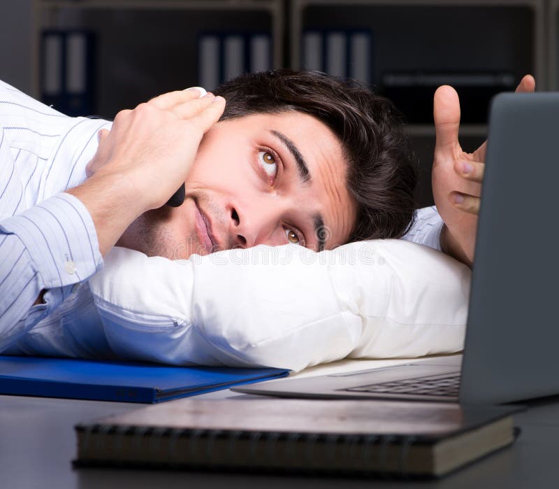 Tired and Exhausted Helpdesk Operator during Night Shift Stock Photo ...
