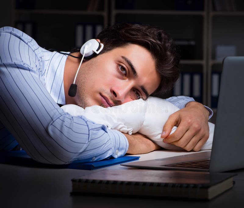 Tired and Exhausted Helpdesk Operator during Night Shift Stock Image ...