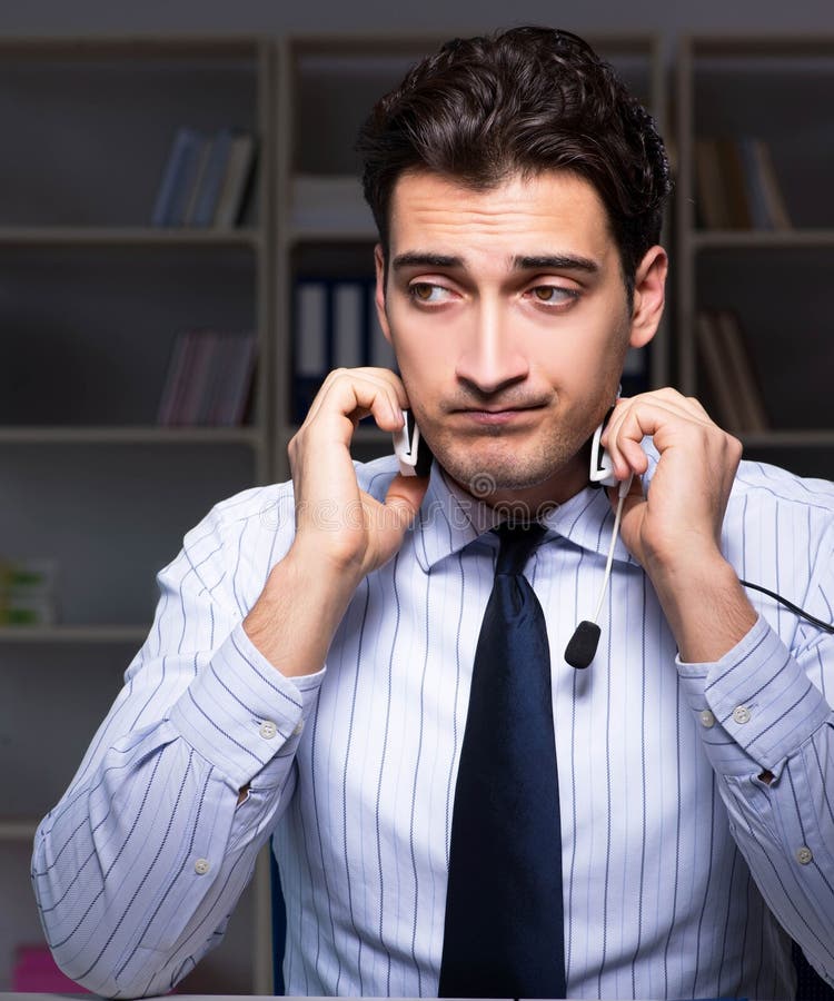 Tired and Exhausted Helpdesk Operator during Night Shift Stock Photo ...