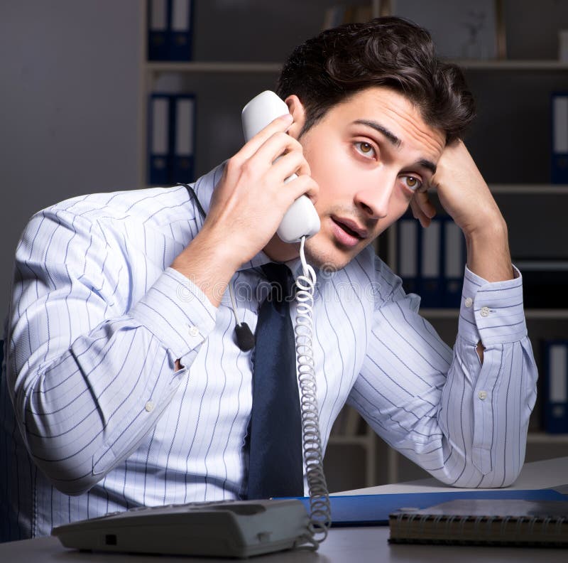 Tired and Exhausted Helpdesk Operator during Night Shift Stock Image ...