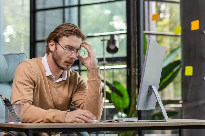 Tired Exhausted Man, Office Worker, Manager or Freelancer Sitting at ...