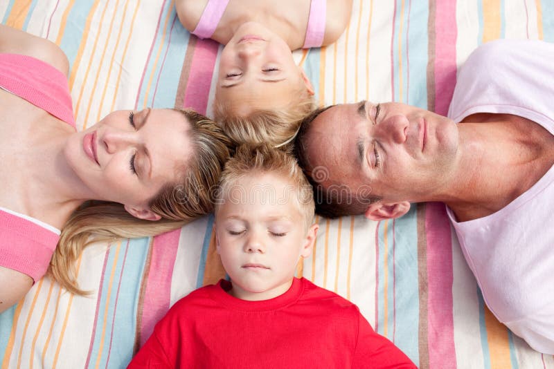 Tired Family Sleeping Lying on the Grass Stock Image - Image of girl ...
