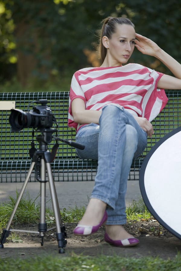 Tired female photographer stock photo. Image of hobby - 10837726