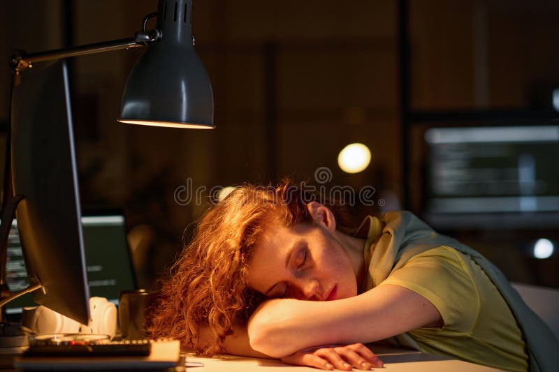 Tired Female Programmer Sleeping at Her Workplace Stock Photo - Image ... Tired Female Programmer Sleeping at Her Workplace Stock Photo - Image ...