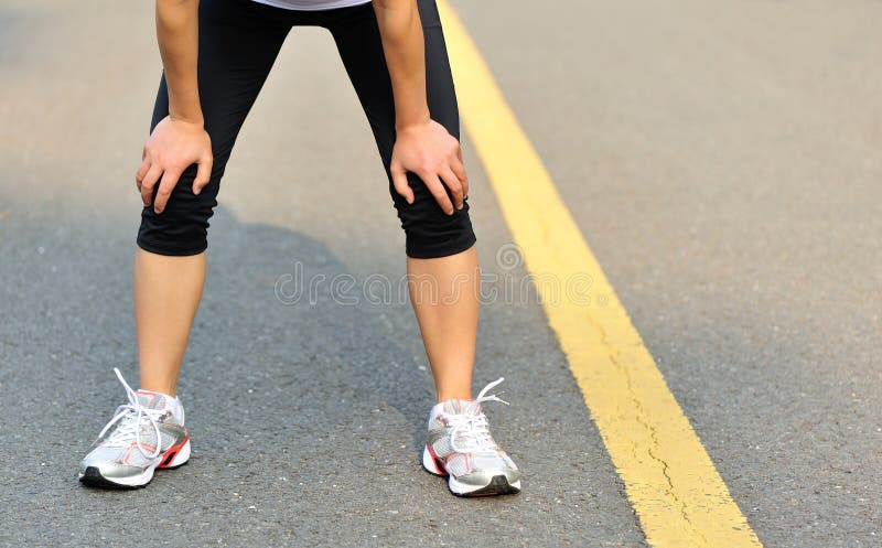 Tired Female Runner Taking a Rest after Running Stock Image - Image of ...
