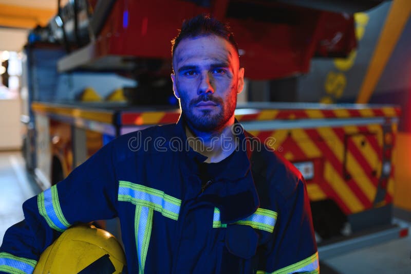 Tired Firefighter after Work in a Fire Department Stock Photo - Image ...