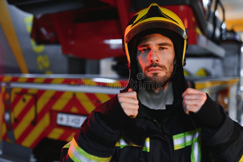 Tired Firefighter after Work in a Fire Department Stock Image - Image ...