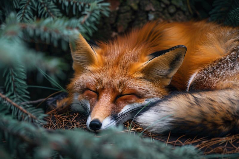 Tired Fox Sleeping in Forest Stock Illustration - Illustration of ...
