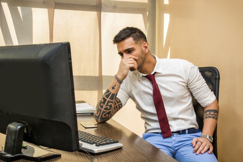Tired or Frustrated Office Worker at Computer Stock Photo - Image of ...