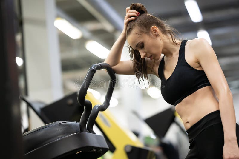 Tired Girl Resting in the Gym Stock Photo - Image of physical, rest ...