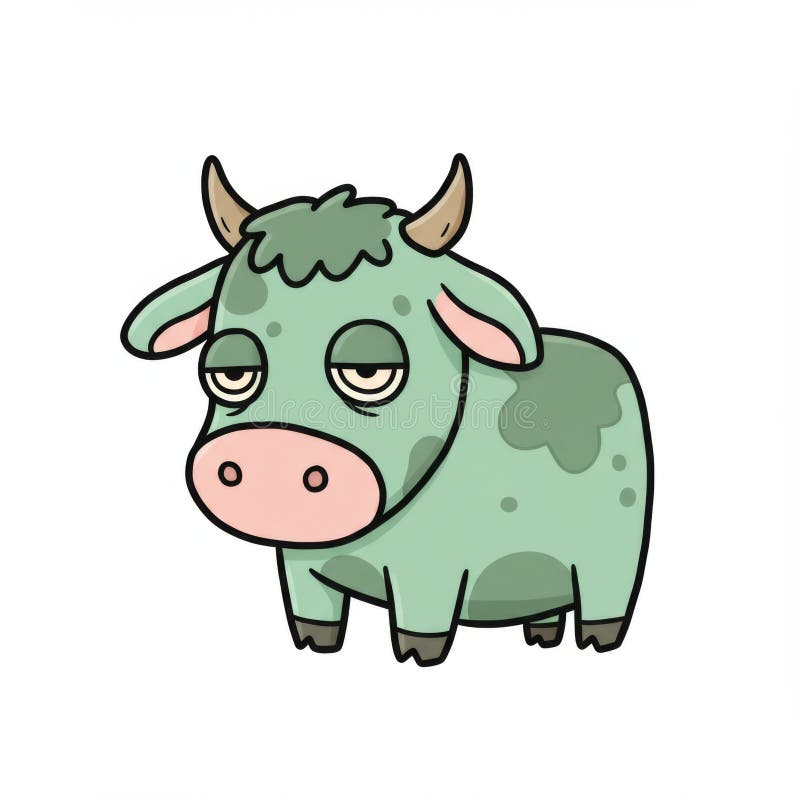 Tired Green Cartoon Cow Illustration Stock Illustration - Illustration ...