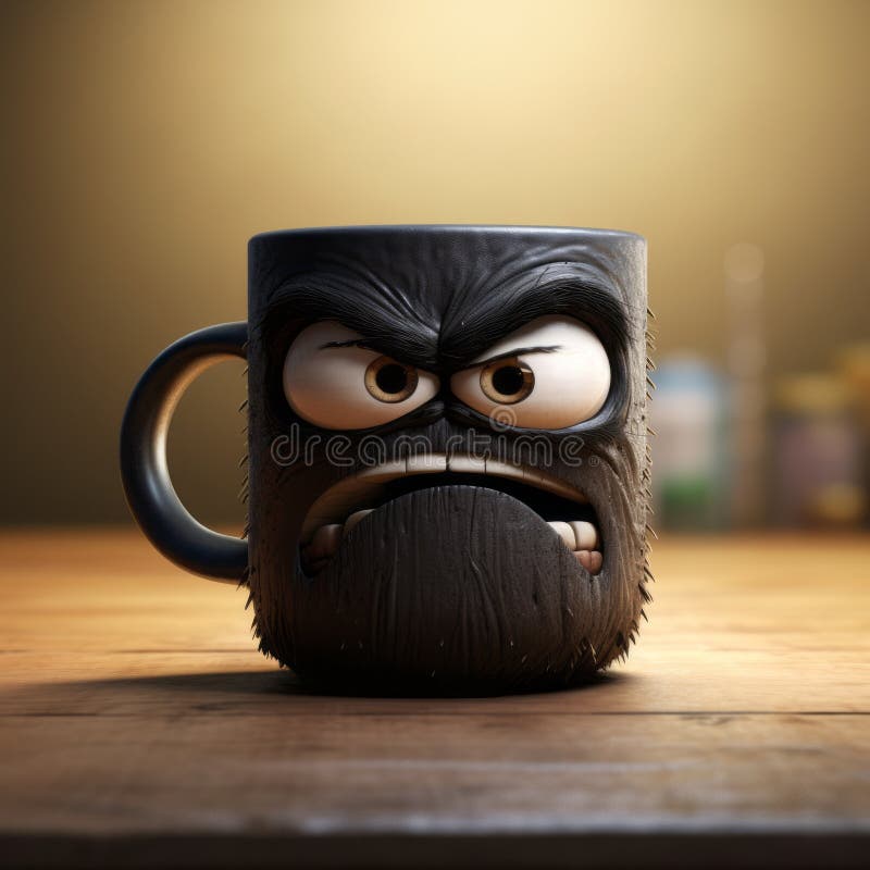 Tired Grumpy Mug: Angry Monster Eyes on Black Coffee Cup Stock ...