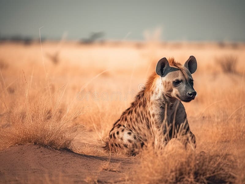Tired Hyena Resting in the Savannah on Arid Ground. Stock Illustration ...
