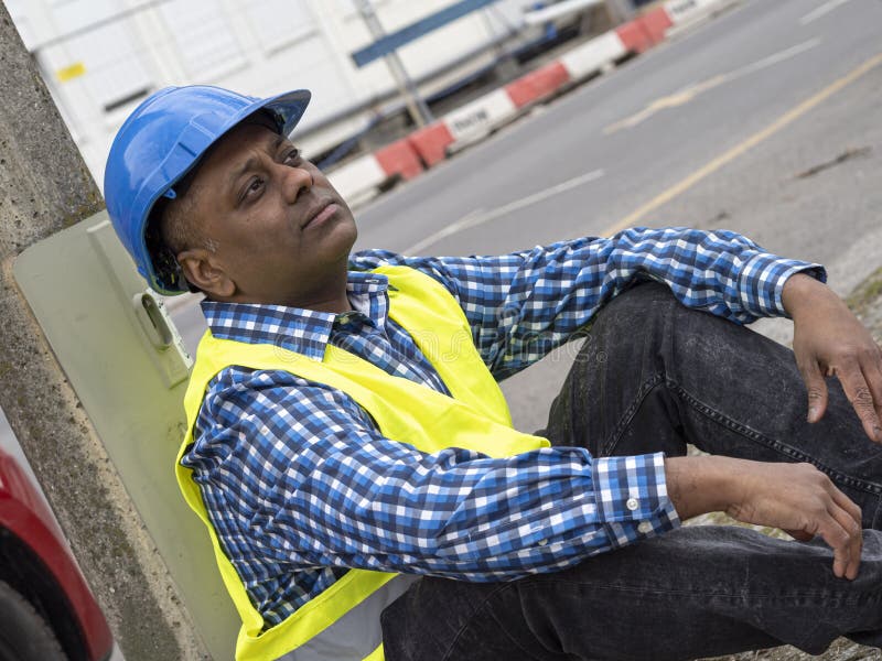 Indian Engineer Sitting Tired Stock Photo - Image of fatigue, male ...