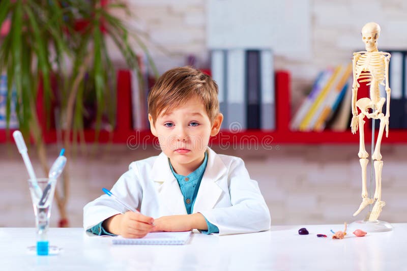 Tired Kid is Boring in School Lab after Experiment Stock Image - Image ...