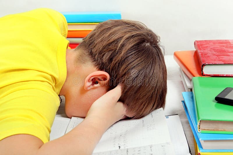 Tired Kid and Homework stock photo. Image of exercise - 60980912