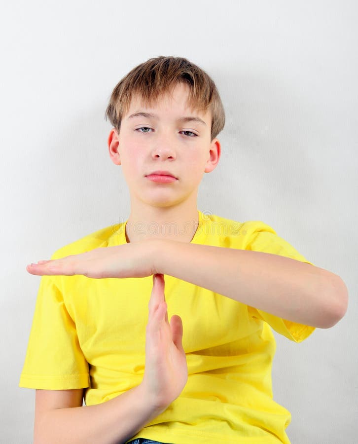Tired Kid with Time-out Gesture Stock Image - Image of indoor, head ...