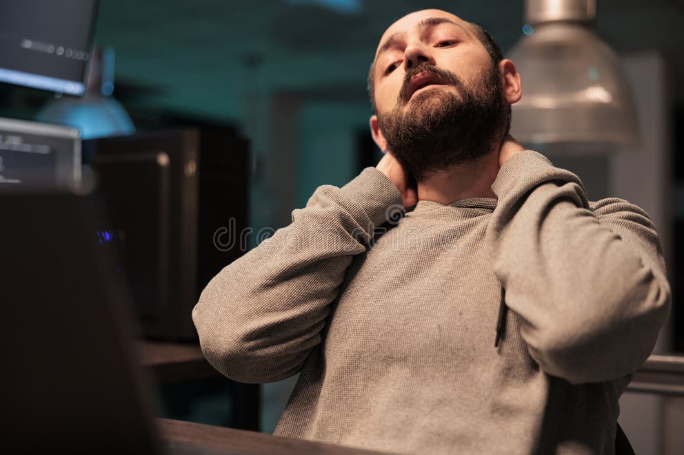 Tired Male Coder Dealing with Back Pain Stock Photo - Image of admin ...