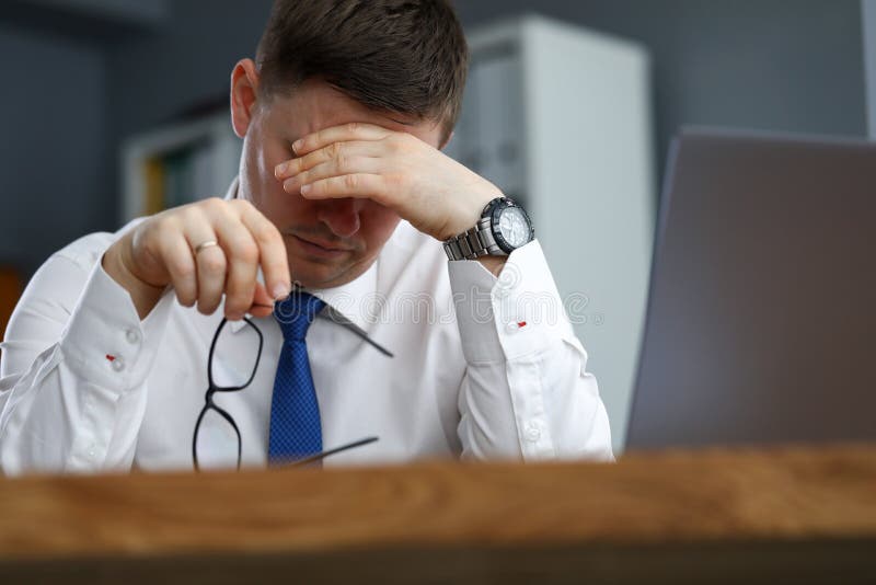 Tired Male Office Worker Sitting at Table Resting Stock Photo - Image ...