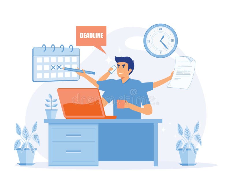 A Tired Man Missing Deadline. an Office Worker Overwhelmed by Work Stock Vector - Illustration ...